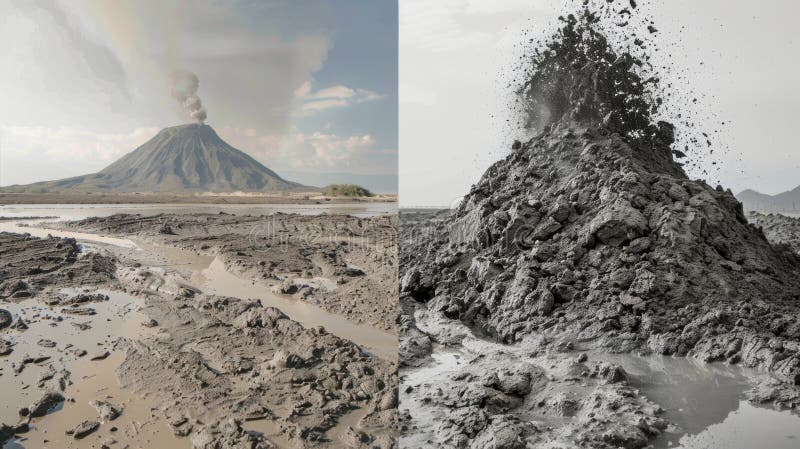 A Comparison Shot of a Mud Volcano in Its Dormant State and during a ...
