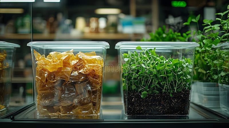 Comparison of Traditional and Plastic Packaging Materials Stock ...