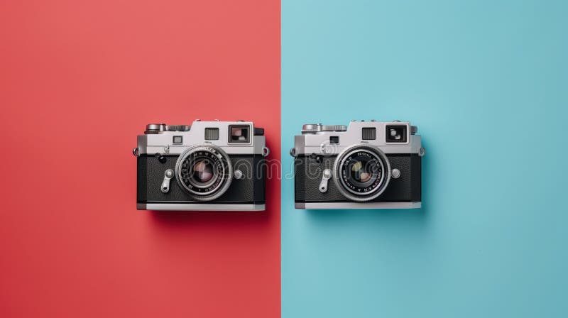 A Comparison of a Vintage Film Camera and a Modern Digital Camera Stock ...