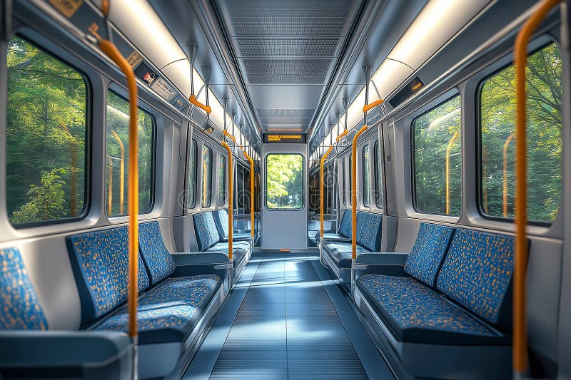 A Compartment of an Empty Carriage of a Modern Train with Panoramic ...