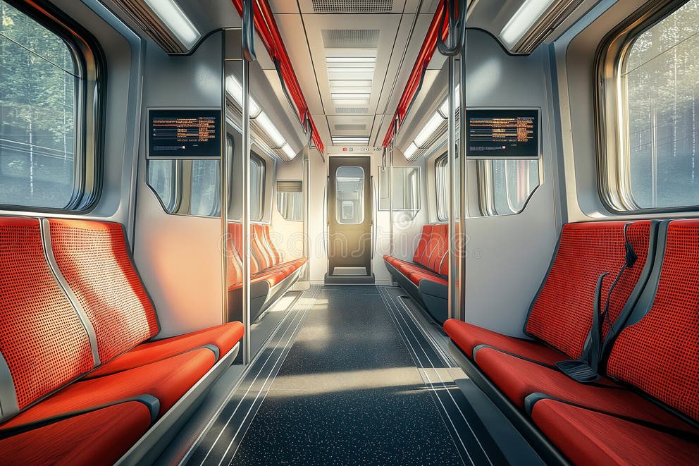 A Compartment of an Empty Carriage of a Modern Train with Panoramic ...