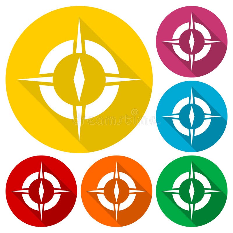 Compas Icons Set with Long Shadow Stock Vector - Illustration of ...