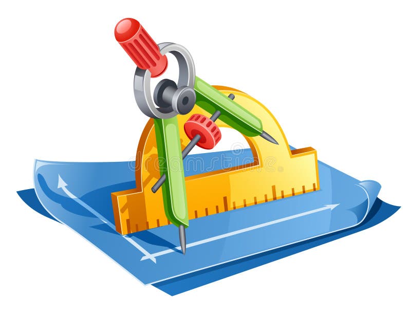 Compases, regla y papel. ilustración del vector. Ilustración de nadie ...