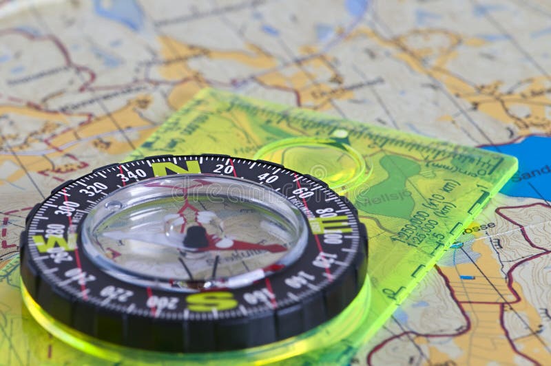 Compass, Ruler and Pencil on a Road Map Stock Photo - Image of paper ...