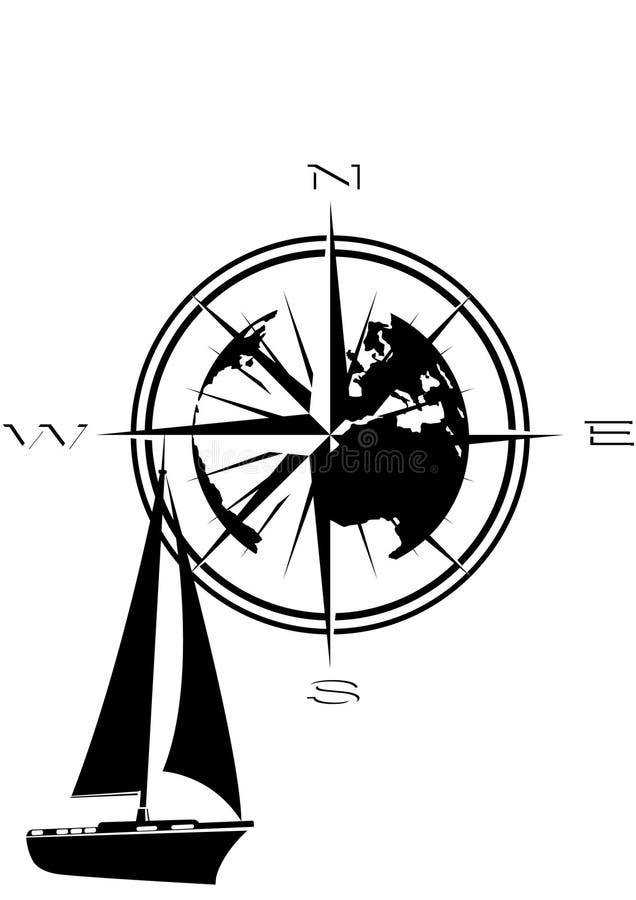 Yacht On The Sea With The Compass. Logo Design Template. Watermark ...