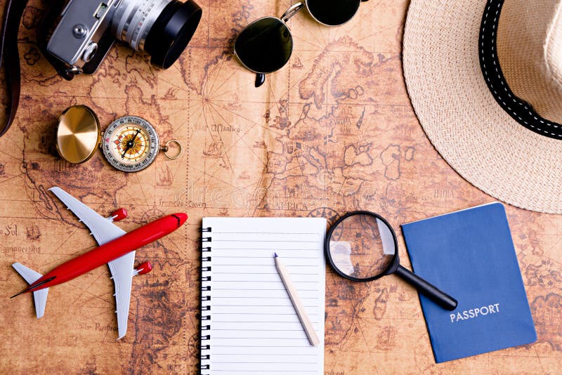 Compass and Accessories on Map for Travel Planning Stock Image - Image ...