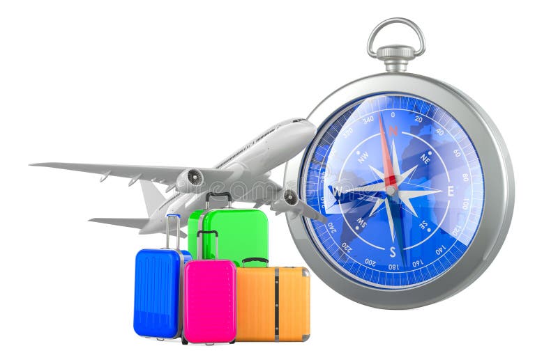 Compass with Airplane and Baggage. Fly Travel Concept Stock ...