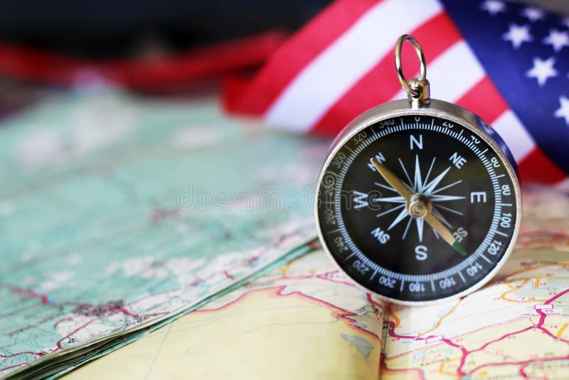 The Compass on the American Flag and a Map of the Area Stock Image ...