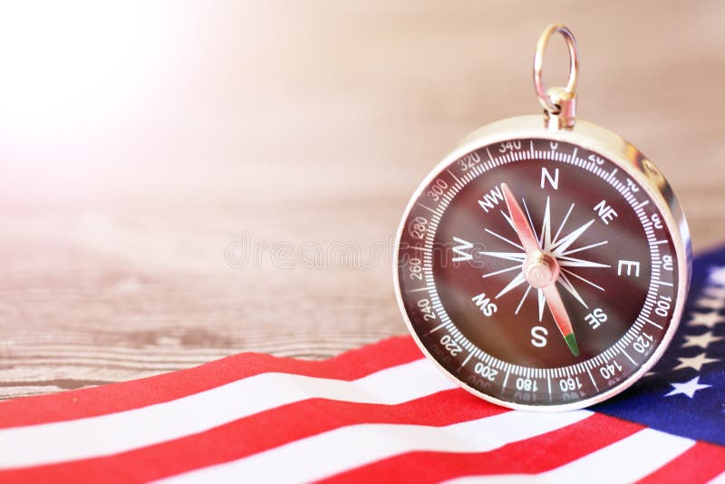 The Compass on the American Flag and a Map of the Area Stock Photo ...