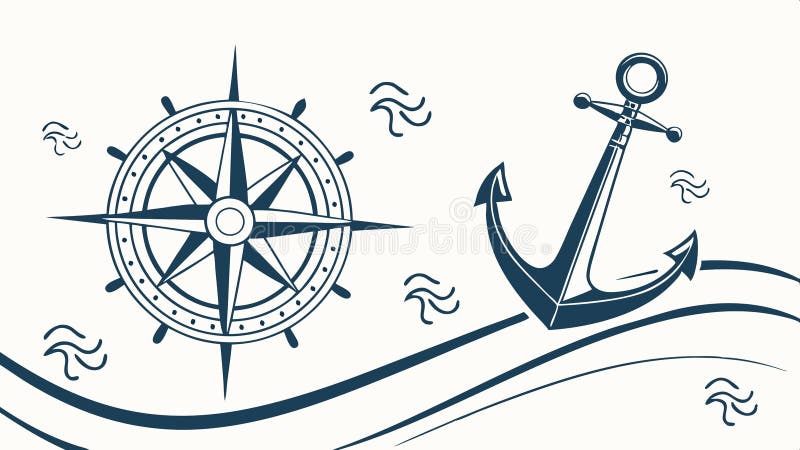 Compass and Anchor, Nautical and Navigation Symbols Vector Design ...