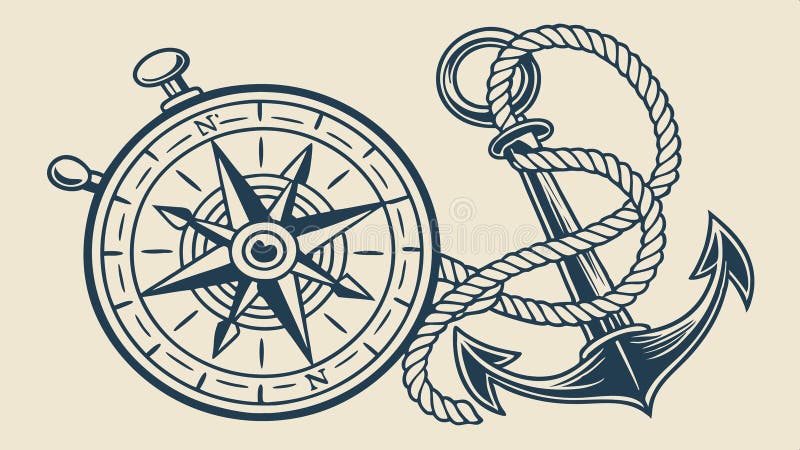 Compass and Anchor with Rope. Seafaring Vector Design Generative AI ...