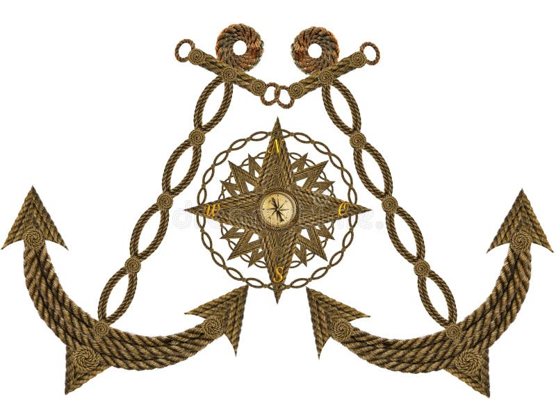 Compass Anchor Steering Wheel Globe Wind Rose Stock Illustration ...