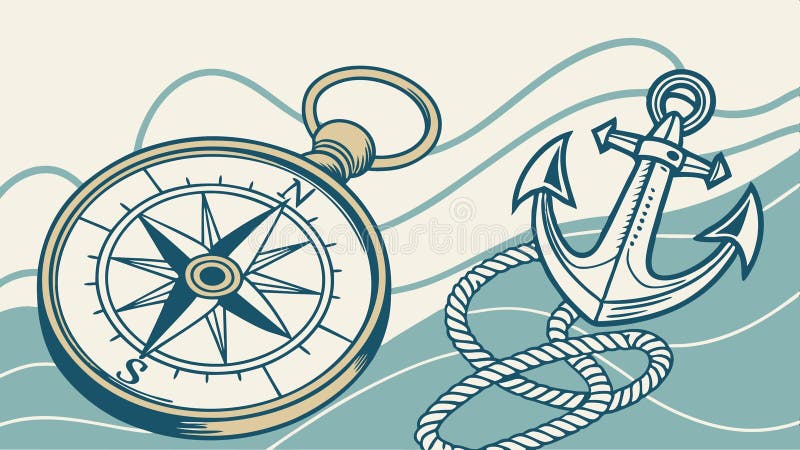 Compass and Anchor with Waves. Nautical Marine Vector Design Generative ...