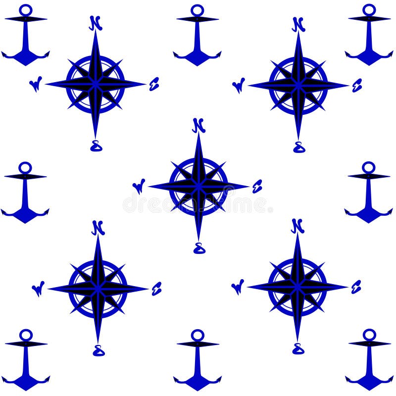 Compass and Anchors Pattern in Blue Stock Vector - Illustration of ...