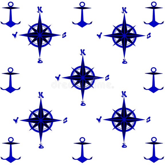 Compass and Anchors Pattern in Blue Stock Vector - Illustration of ...