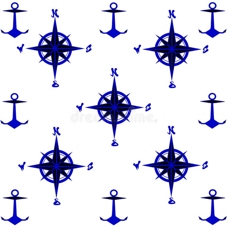 Compass and Anchors Pattern in Blue Stock Vector - Illustration of ...