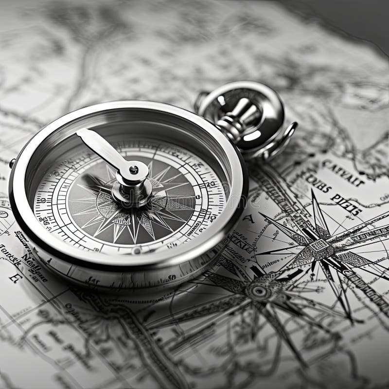 Compass on an Ancient Map Black and White Realistic , Generated by AI ...
