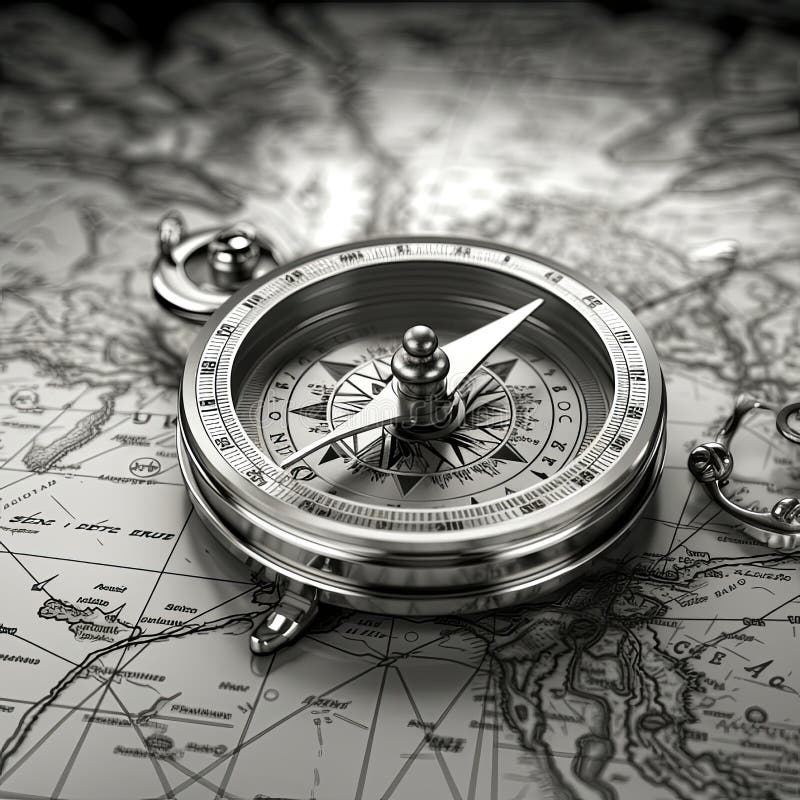 Compass on an Ancient Map Black and White Realistic , Generated by AI ...