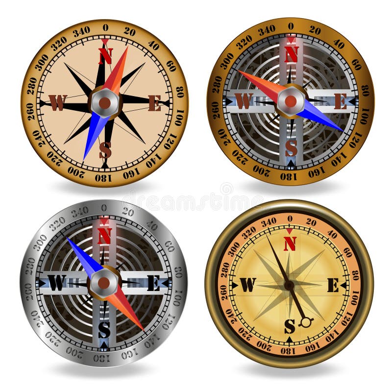 Compass in Antique, Retro, Vintage Style in a Frame Isolated on White ...