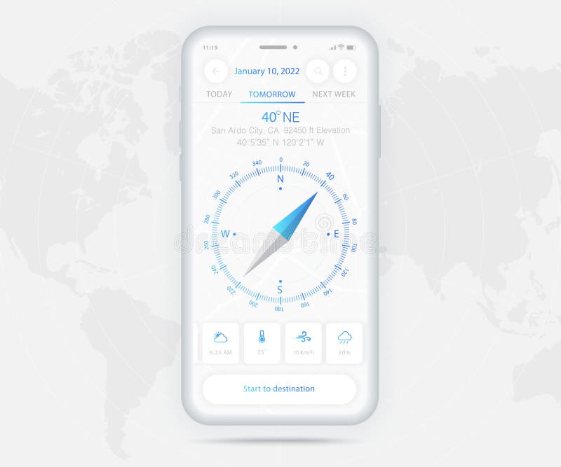Compass App UI UX GUI Concept, Map GPS App on Screen Smartphone ...