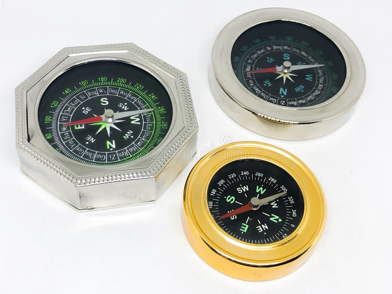 Compass Assortment and White Background Stock Photo - Image of ...