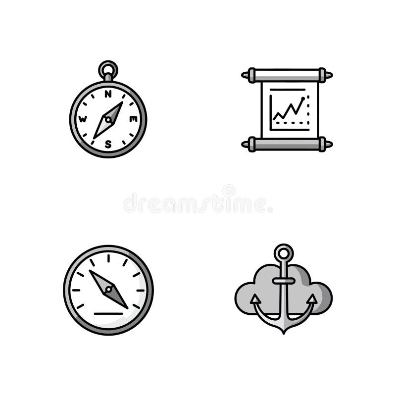 Compass Barometer Anchor Navigation and Chart Icons Vector Set ...