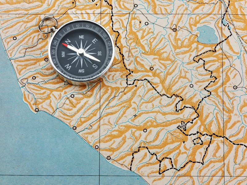 Compass on Blank Map Copy Space Top View Stock Photo - Image of figures ...