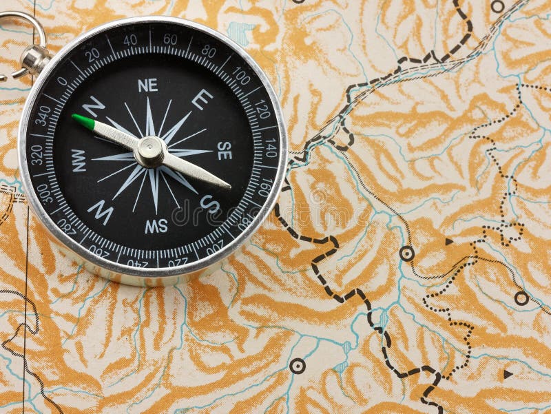 Compass on Blank Map Copy Space Top View Stock Image - Image of ...