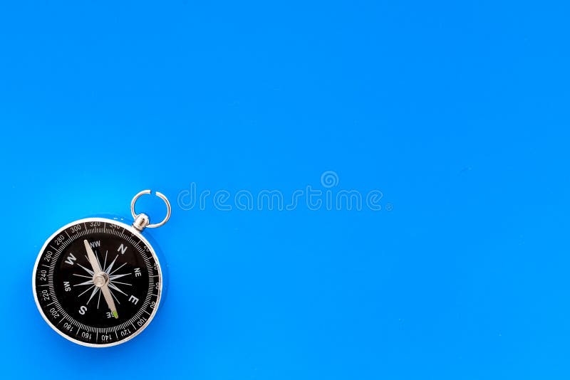 Compass on Blue Background Top View Copy Space Stock Image - Image of ...