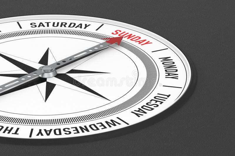 Compass with Calendar for Sunday. 3D Illustration Stock Illustration ...
