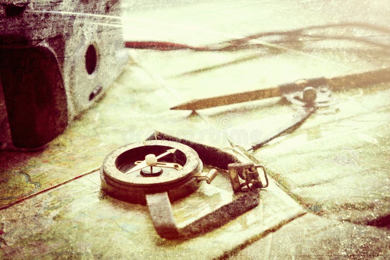 Compass and Camera on the Map. Stock Photo - Image of concept ...