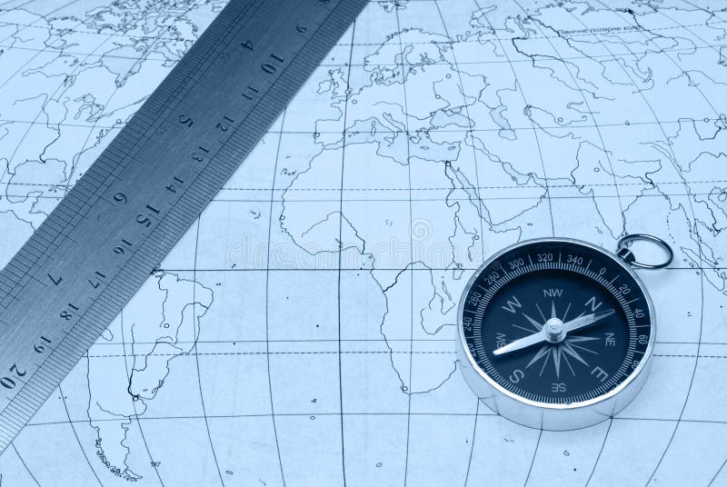 Compass and card stock photo. Image of discovery, instrument - 9191250