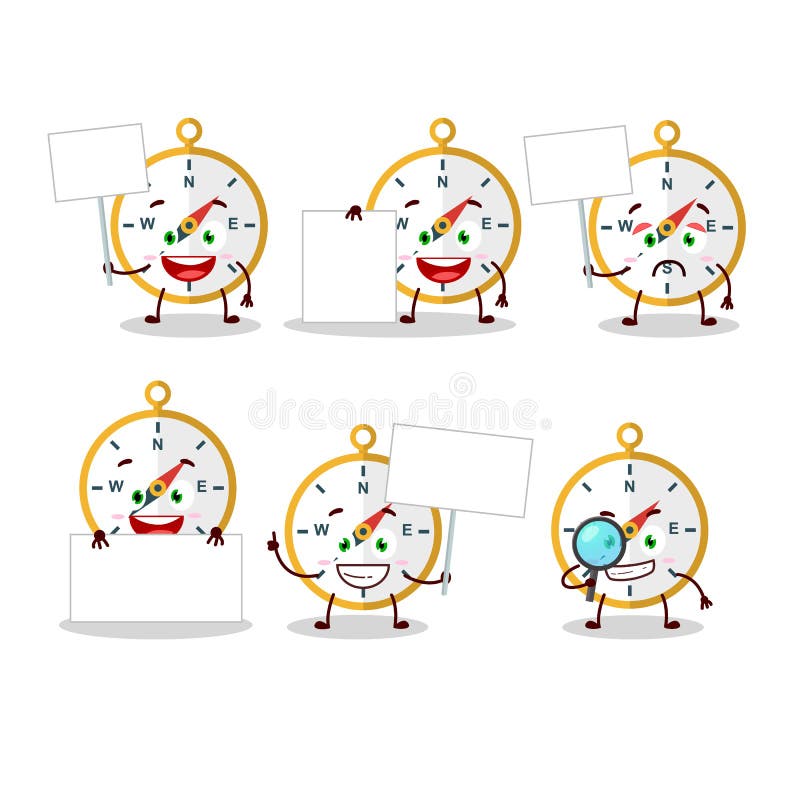 Compass Cartoon in Character Bring Information Board Stock Vector ...