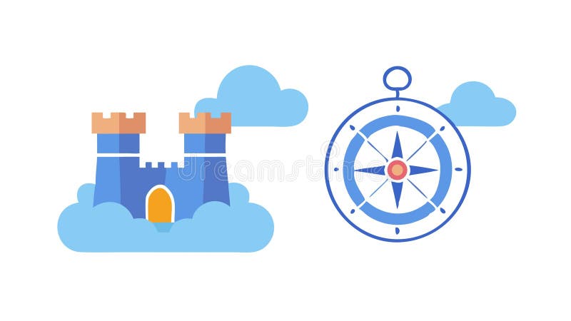 Compass with Castle and Clouds, Fantasy Navigation, Dream Journey ...