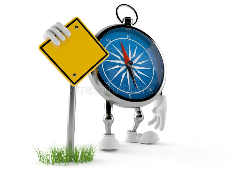 Compass Character with Blank Road Sign Stock Illustration ...