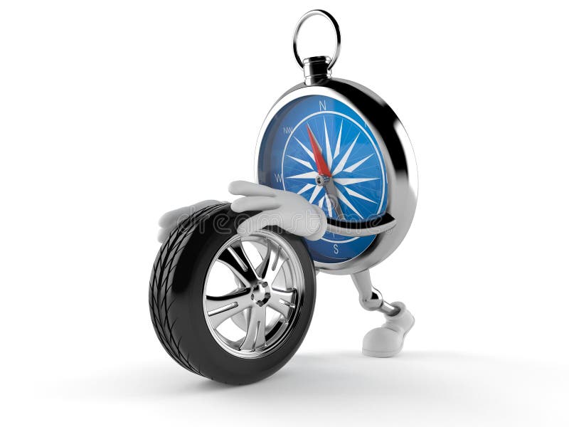 Compass Character Rolling Spare Wheel Stock Illustration - Illustration ...