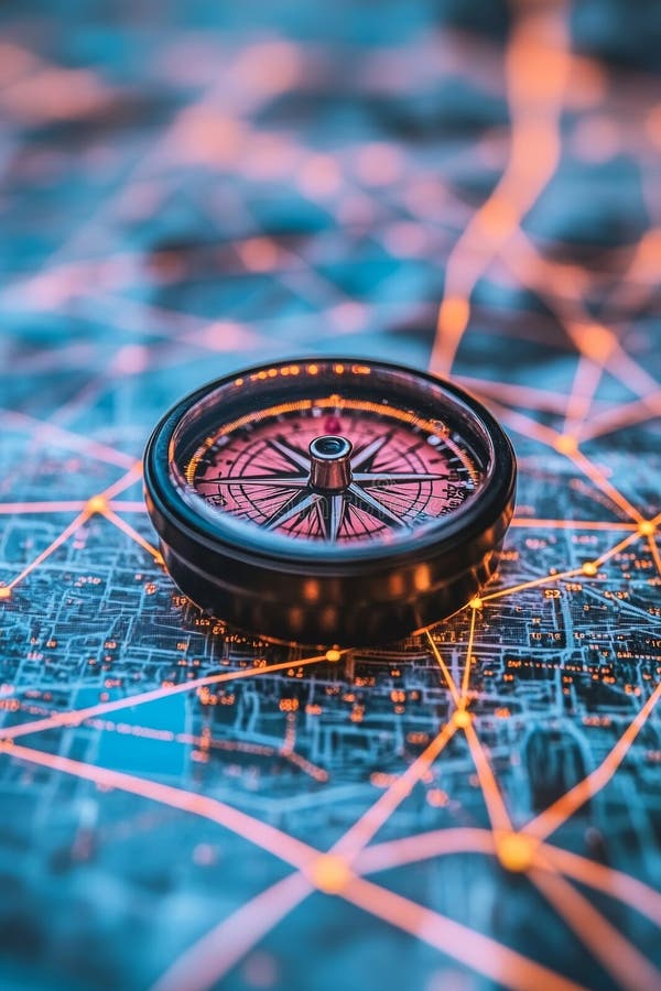 Compass on City Map. Navigation, Location and Journey Concept. Blue ...