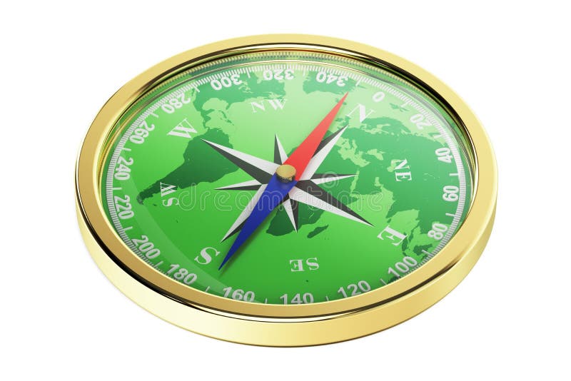 Golden Magnetic Compass, 3d Rendering Stock Illustration - Illustration ...