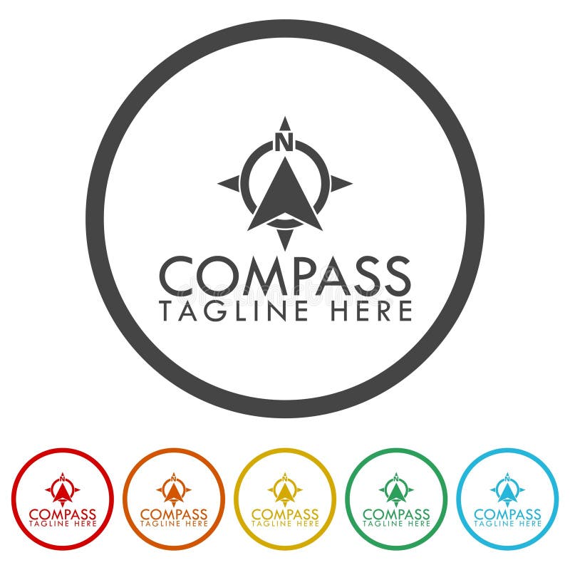 Compass Concept Logo Design Template. Set Icons in Color Circle Buttons ...