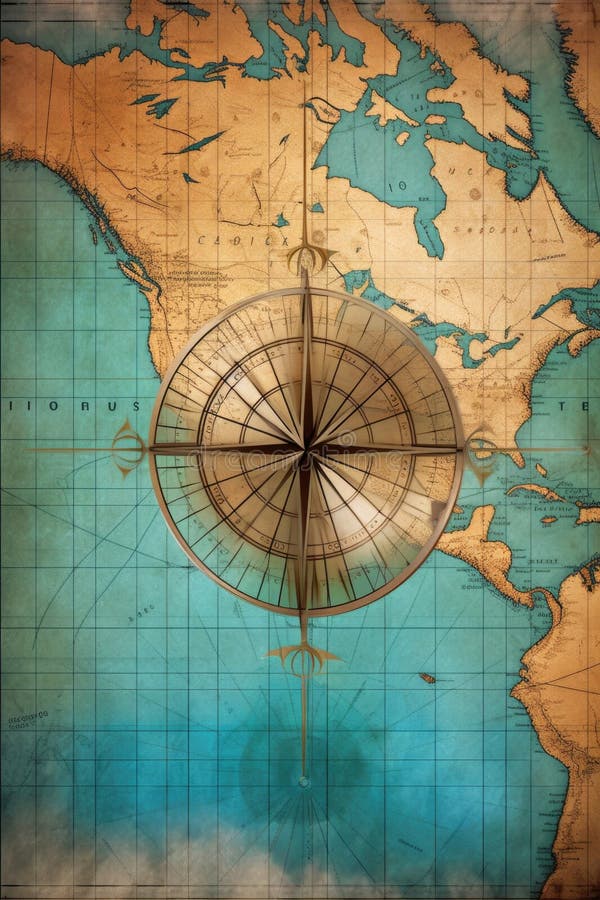 Compass with Coordinate Grid Overlay on Map Stock Illustration ...
