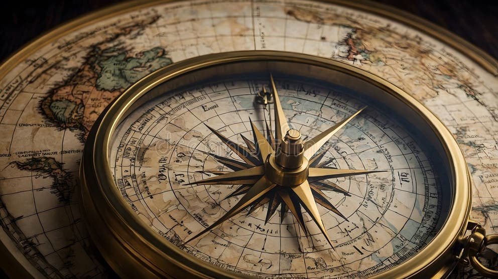 Compass with Coordinates and Key Elements for Global Exploration Stock ...