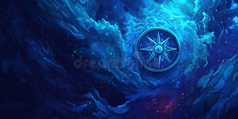 Compass in Cosmic Blue Waves Representing Navigation and Exploration ...