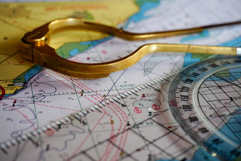 Compass Course Calculation Navigation Sea Chart Direction In Meridians And Parallels