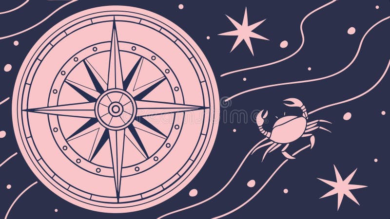 Compass with Crab and Starfish, Marine Navigation, Vector Design ...