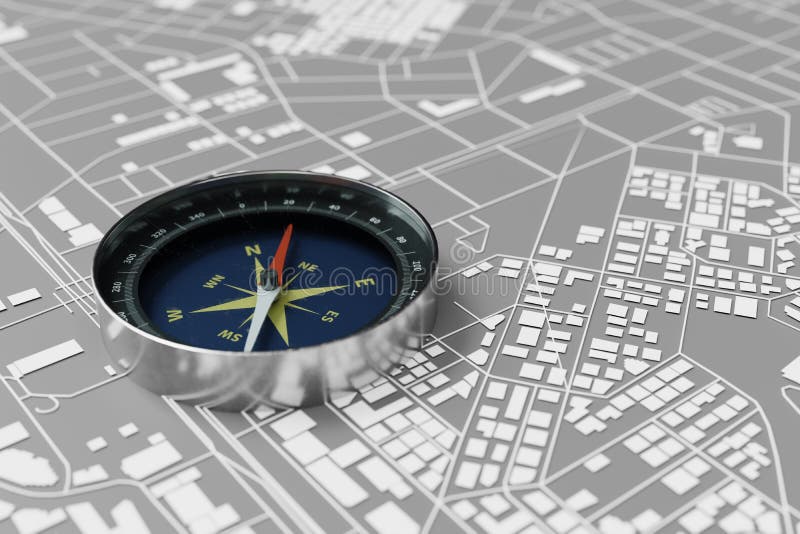 Compass on a 3D City Map, 3d Stock Illustration - Illustration of ...