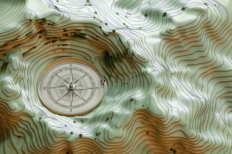 A Compass on a 3D Topographic Map of Hills. AI Generated Illustration ...