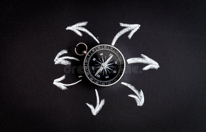 Compass on Dark Background Concept - Arrows, Direction Top View Stock ...