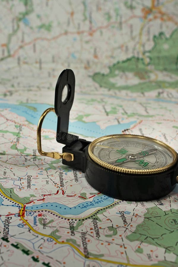 Compass on the Detailed Map Stock Image - Image of travel, mission ...
