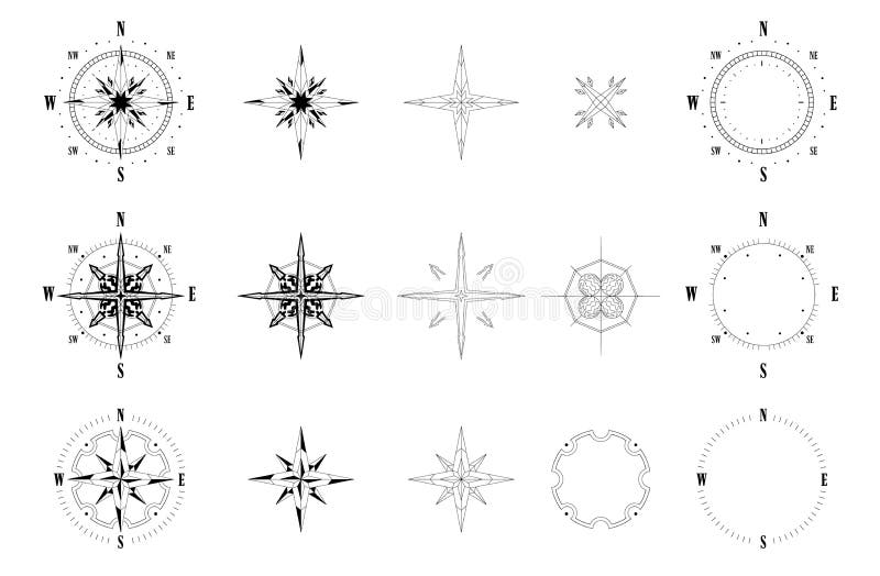 Compass Dial and Arrow. Construction Kit of Wind Rose and Vintage ...