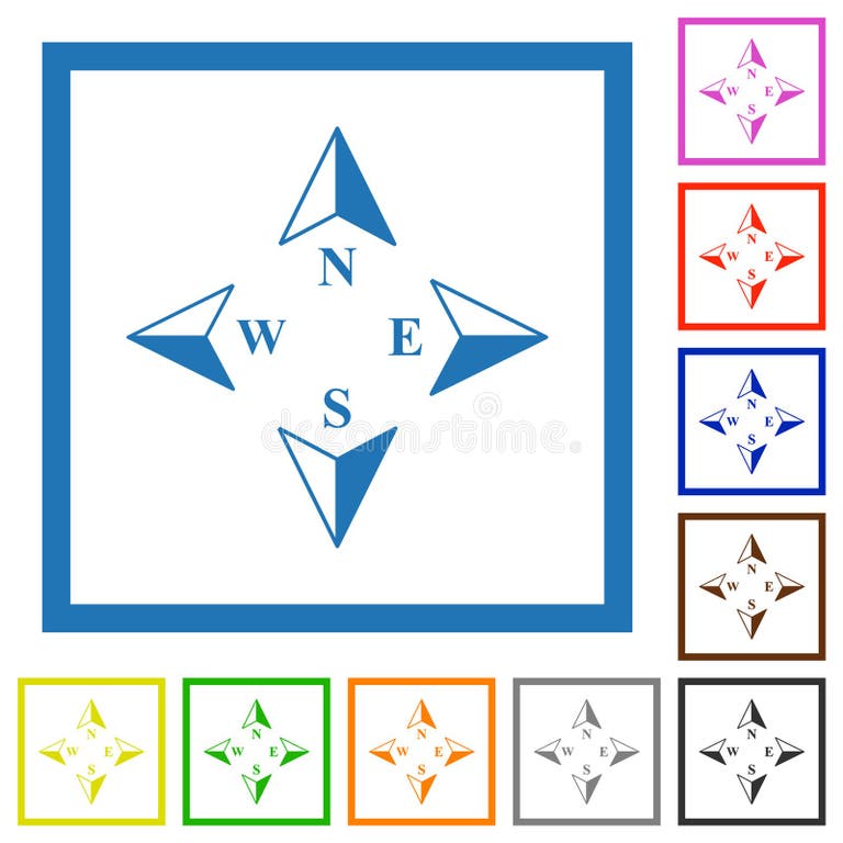 Compass Directions Flat Framed Icons Stock Vector - Illustration of ...